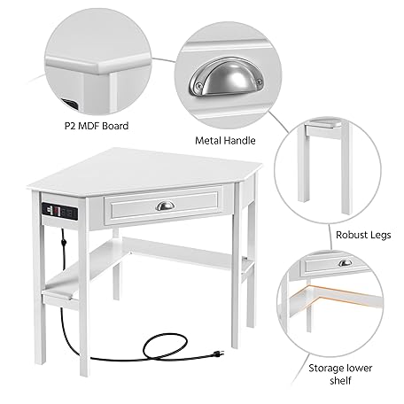 Mua Yaheetech L Shaped Corner Computer Desk with Power Outlets ...
