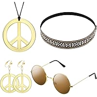 Amazon.com: WILLBOND Hippie Costume Set for Women Kit Includes Sunglasses, Peace Sign Necklace ...