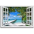 Amazon.com: Woxfcart Fake Window Beach Picture Decor Wall Art Faux ...