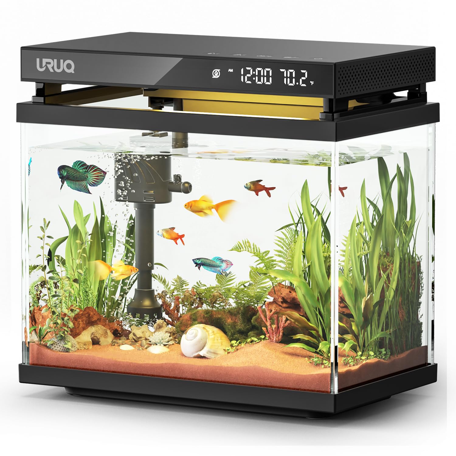 Fish Tank Smart Aquarium Kit: 2 Gallon UHD Glass Silent Water Pump Self ...