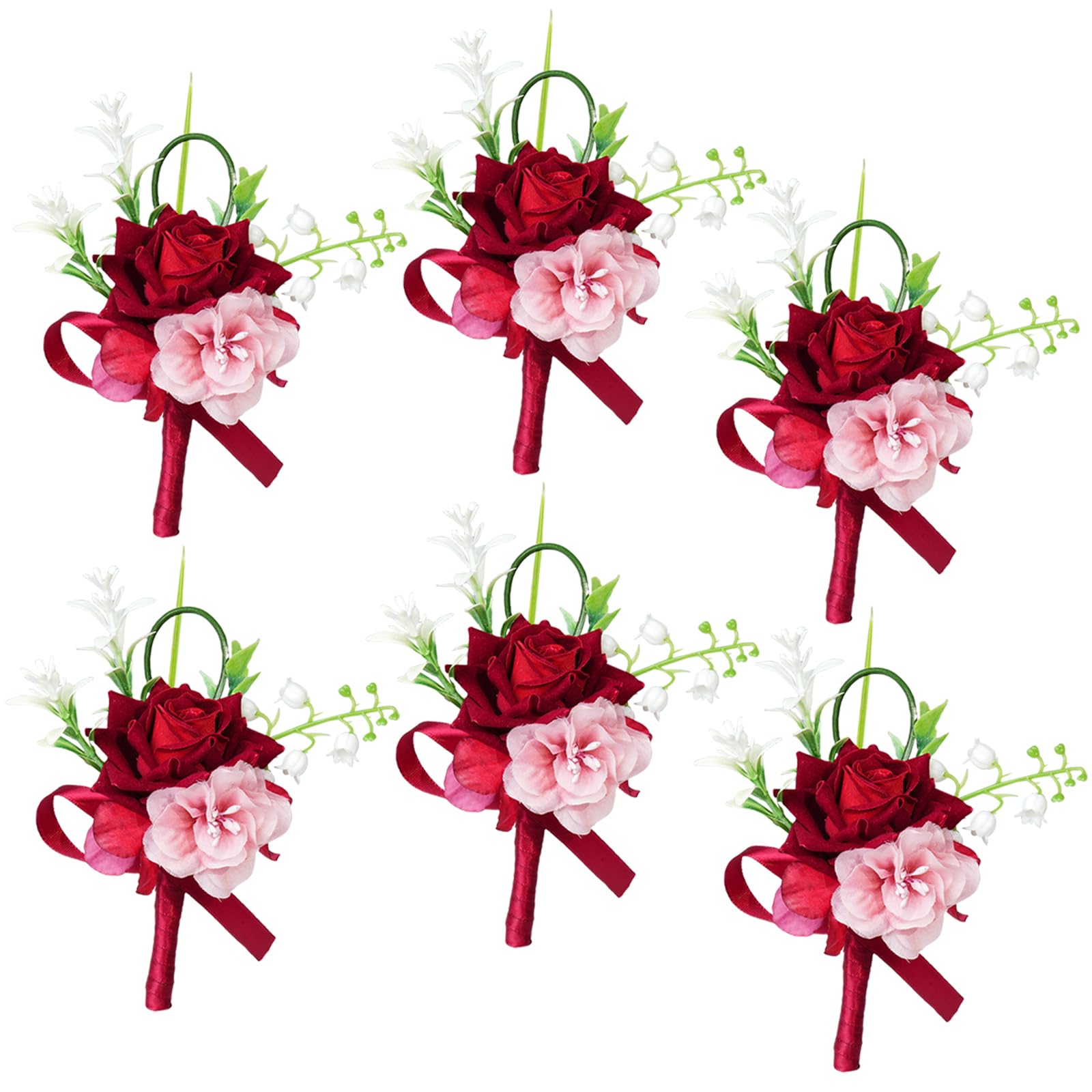 AuroraAria Red Rose Silk Real Touch Boutonniere for Men,Set of 6 ...