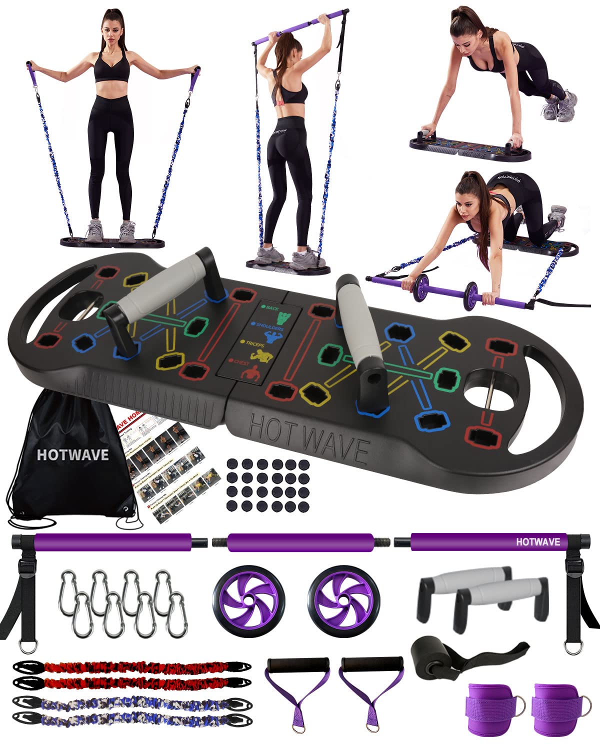 Mua HOTWAVE Portable Home Gym with 16 Fitness Accessories,Pushups Board ...