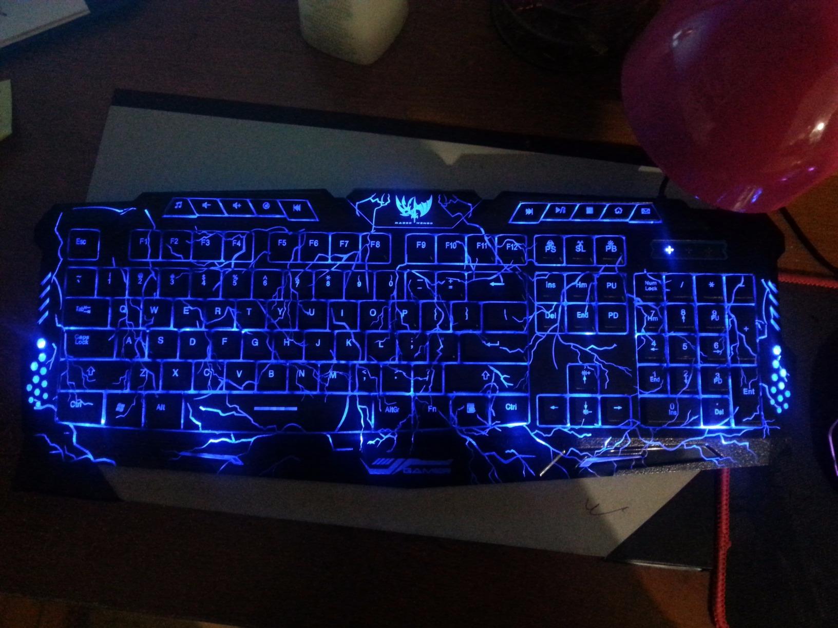 BlueFinger® USB Wired Blue Red Purple Color LED Backlit Keyboard and ...