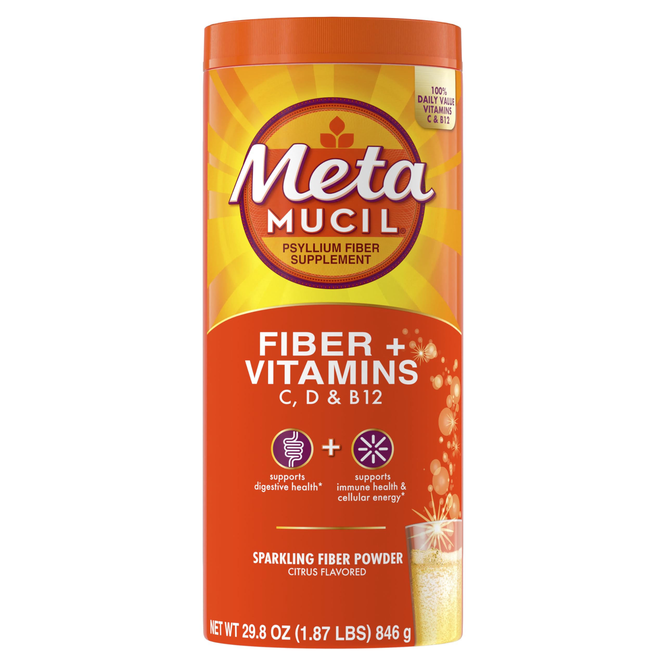 Mua Metamucil 4-in-1 Fiber + Vitamins C, D, & B12, Fizzy Fiber Powder ...