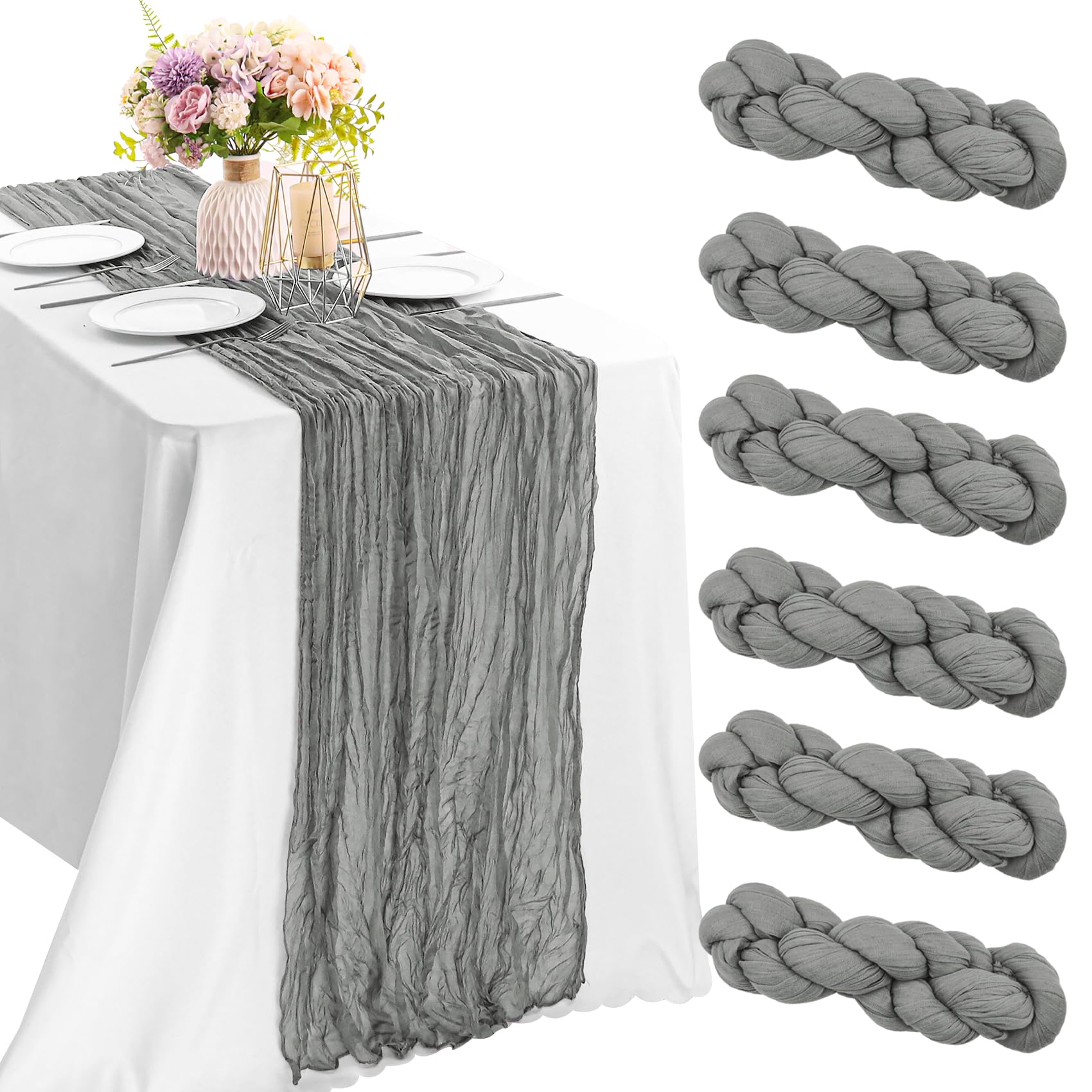 6 Pieces Gray 10FT Cheesecloth Table Runner Boho Gauze Fabric Table ...