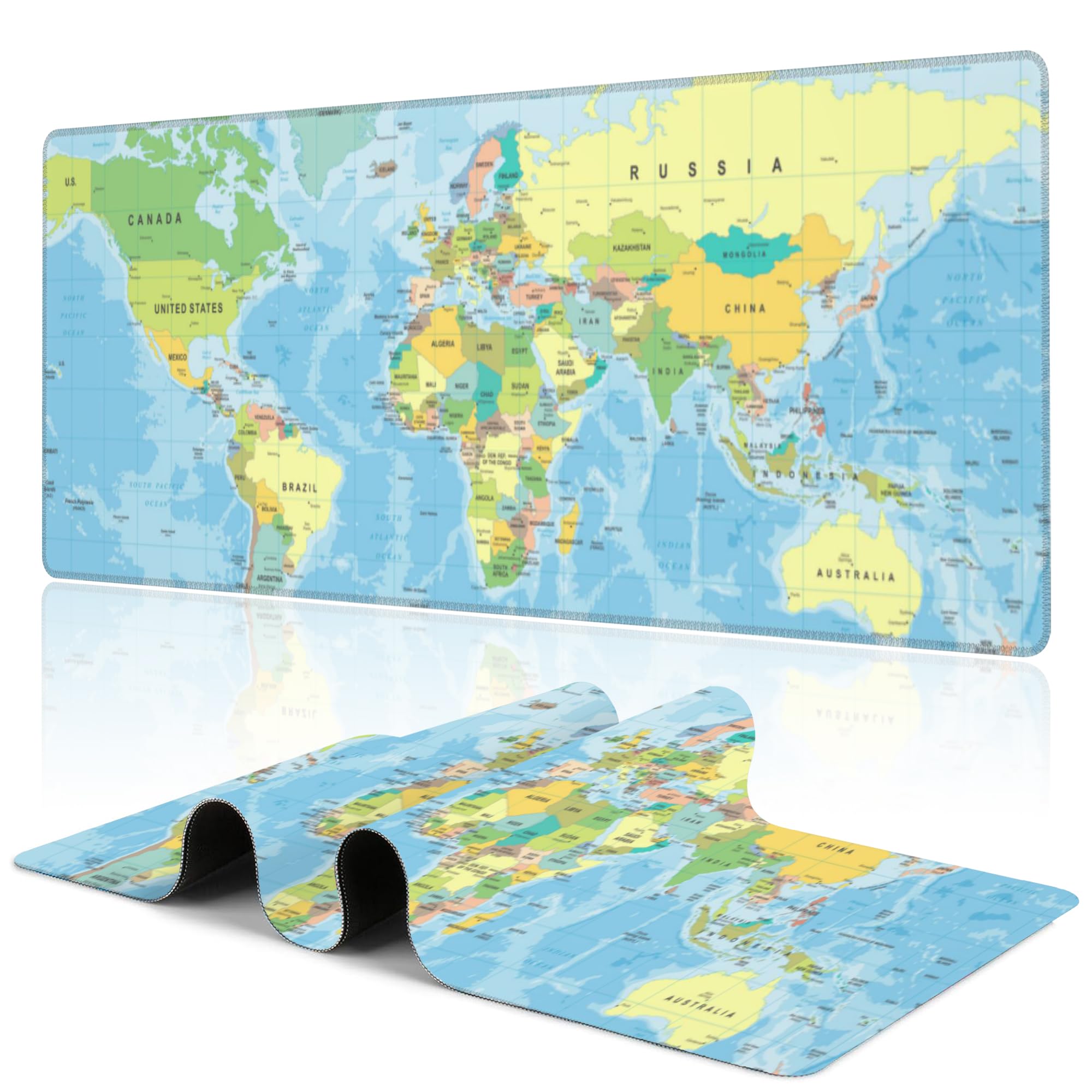 Uiaoiais Gaming Mouse Pad,Blue World Map Desk Mat,31.5"X15.7" Large ...
