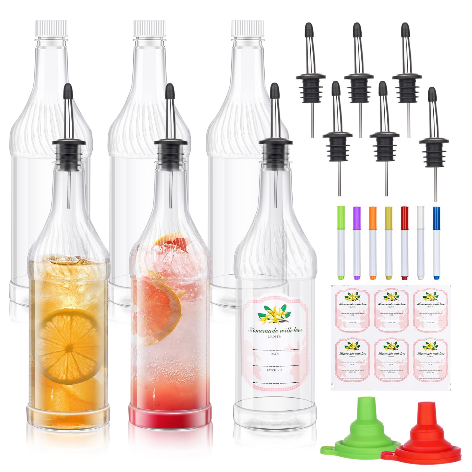 Dualshine 12 Pcs Plastic Long Neck Bottles 32 oz Syrup Bottles with ...