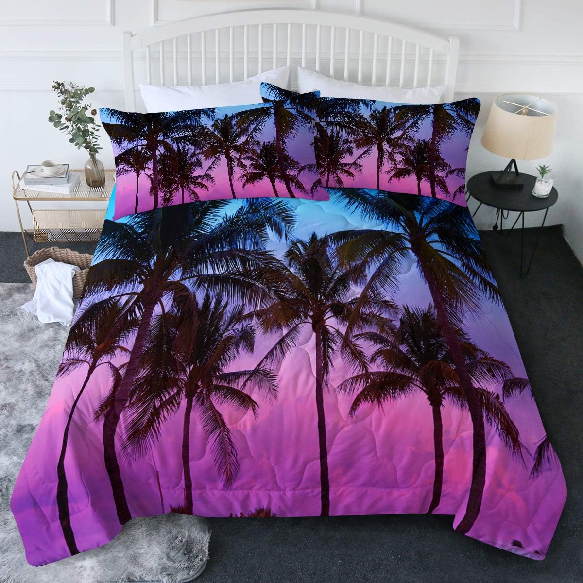 Amazon.com: BlessLiving Tropical Sunset Palms Comforter Set Exotic ...