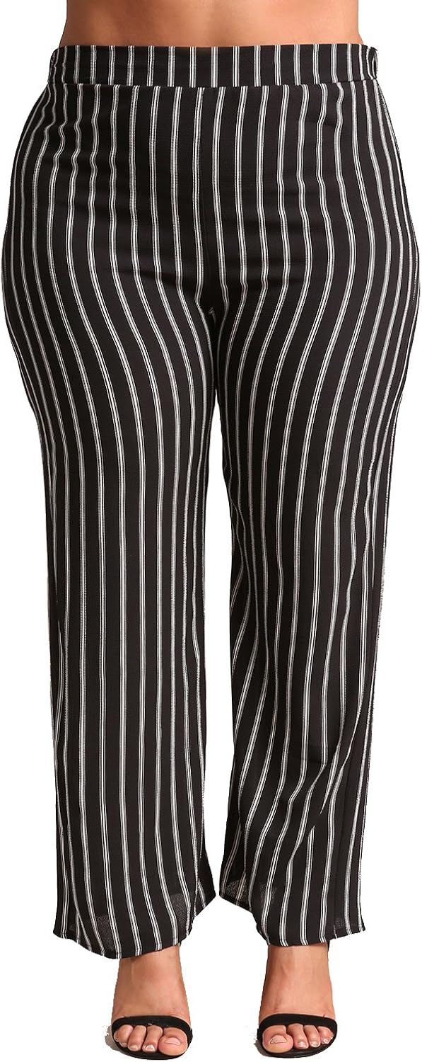 Debshops Womens Plus Size Pinstripe High Rise Slacks 3XL Black: Amazon ...