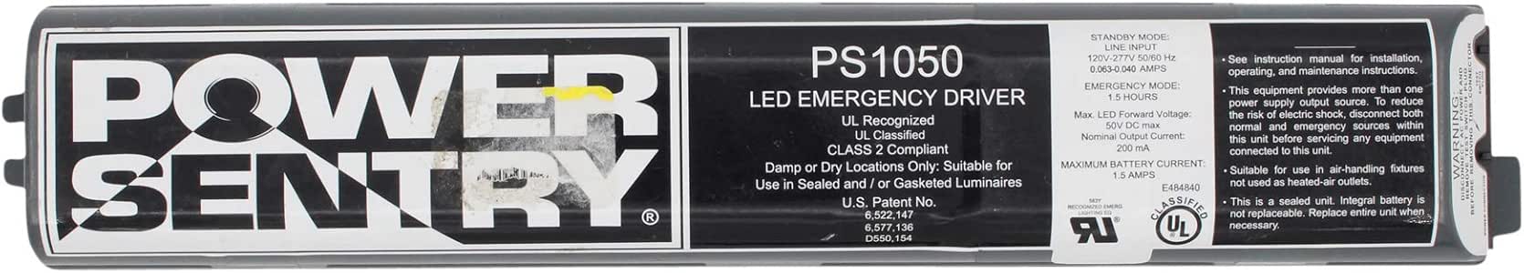 Power Sentry PS1050QD LED Emergency Driver Battery Pack, 1.5-Hour, 120 ...