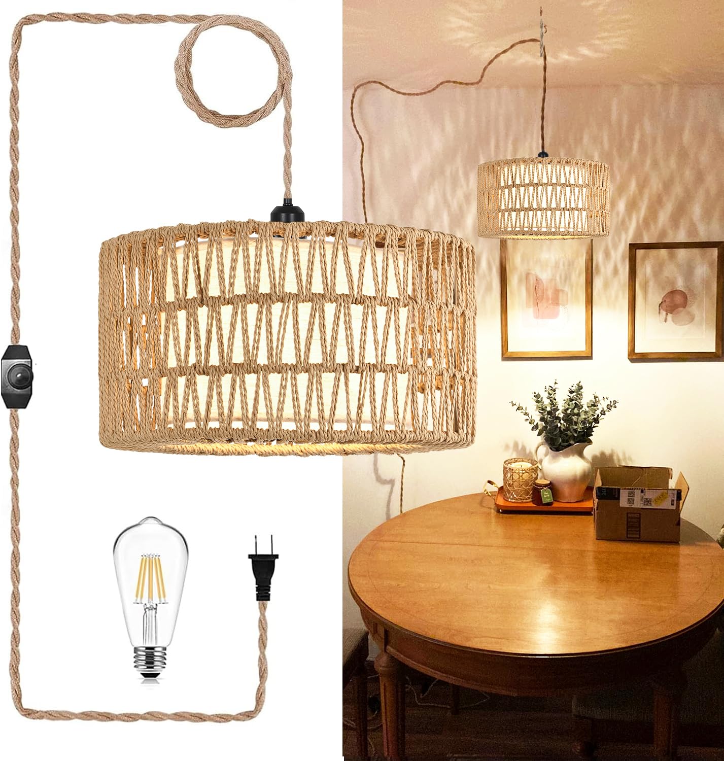 QIYIZM Plug in Pendant Light Hanging Lights with Plug in Cord Hanging ...