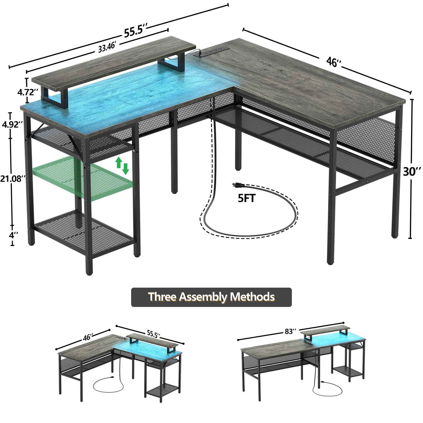 Mua iSunirm L Shaped Computer Desk with Magic Power Outlets and Smart ...