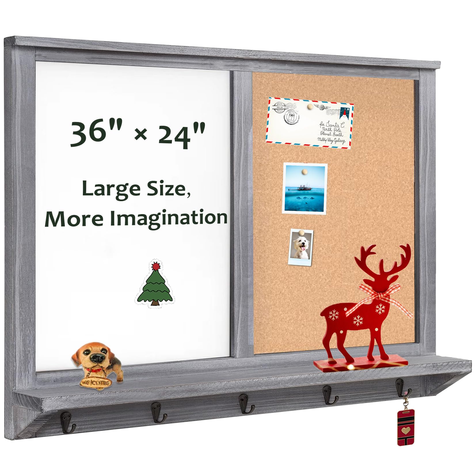 TORASO Magnetic Whiteboard & Cork Board Combo, Wall-Mounted Message ...