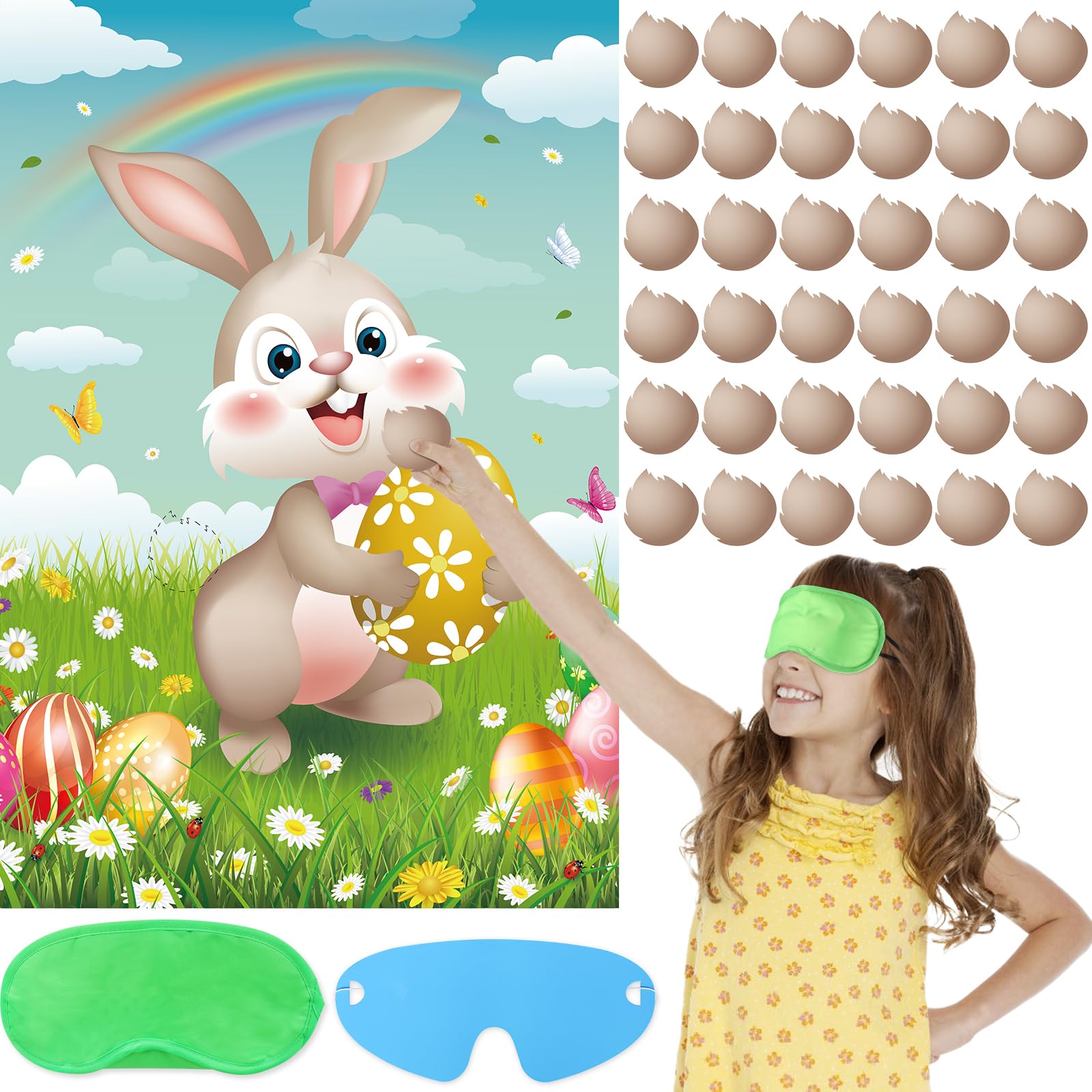 Pin The Tail on The Bunny with 36pcs Tails Stickers, Easter Party Game ...
