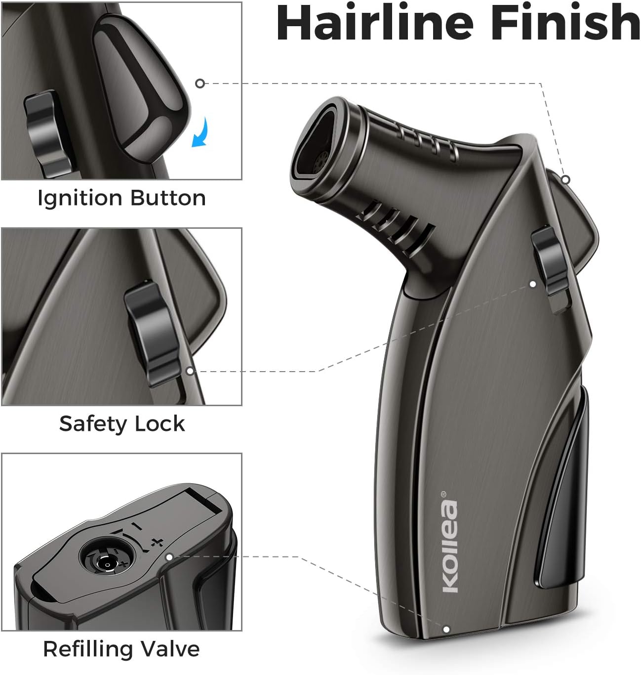 Kollea Triple Jet Lighter, Windproof Lighter with Punch and Safety Lock, Refillable Butane Jet ...