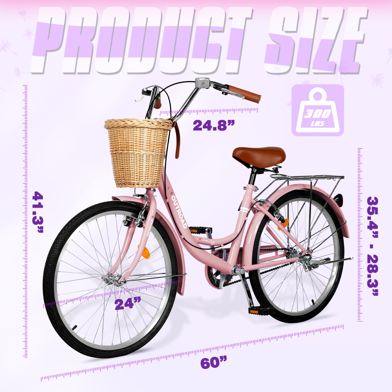 Max4out Beach Cruiser Bike For Adult, Womens Bicycle With Rattan Front ...