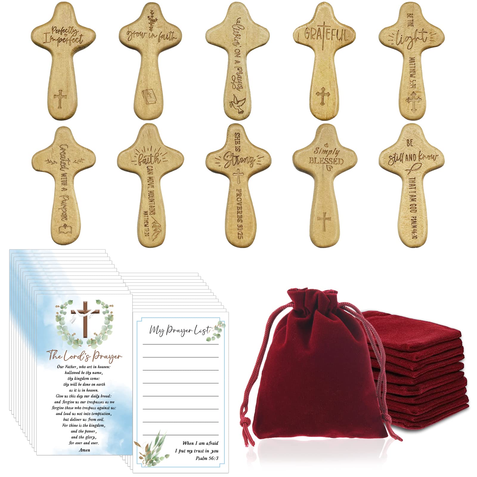 90 Pack Mini Wood Holding Hand Crosses with Christian Quotes, Velvet ...