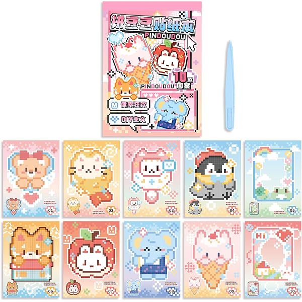 Creative Collage Book For Adults Kids Pixel Art Sticker Book With 15 ...
