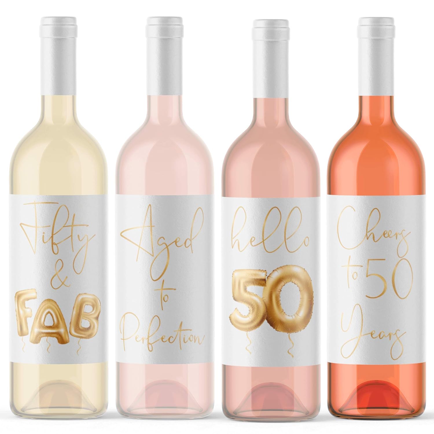 Amazon.com: 50th Birthday Wine Bottle Labels - 4 Gold Balloon ...