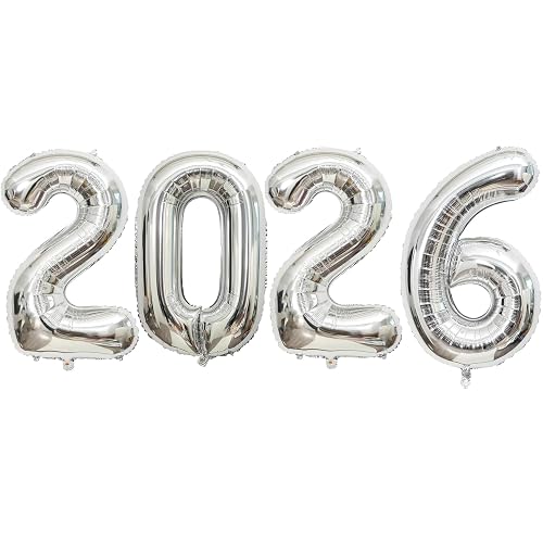 Giant Silver 2026 Balloons, 40" Large Number 2026 Balloons Helium Mylar ...
