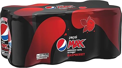 Pepsi Max Raspberry, Maximum Raspberry, No Sugar, 8 x 330 ml Cans ...