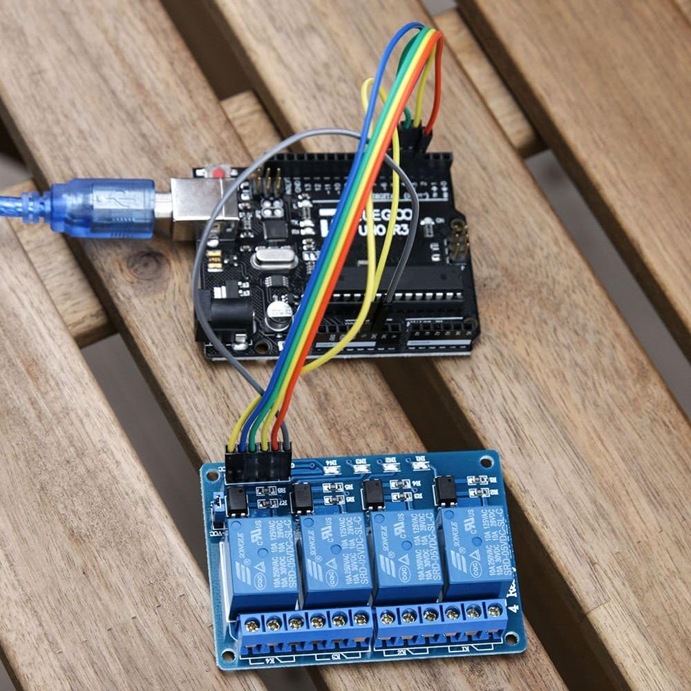 ELEGOO Relay Module 4 Channel DC 5V with Optocoupler for Arduino UNO R3 ...