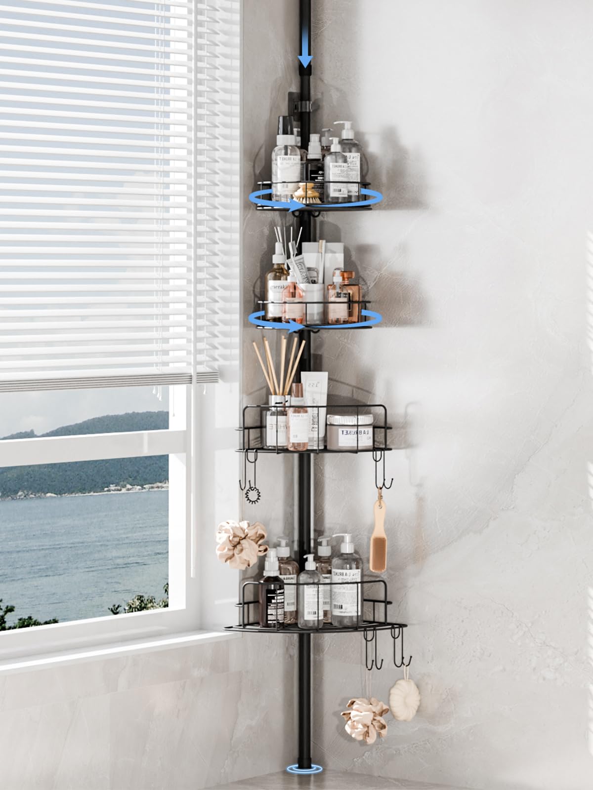 HOUSE AGAIN Corner Shower Caddy Tension Pole with Rotatable Shelves, 4 ...