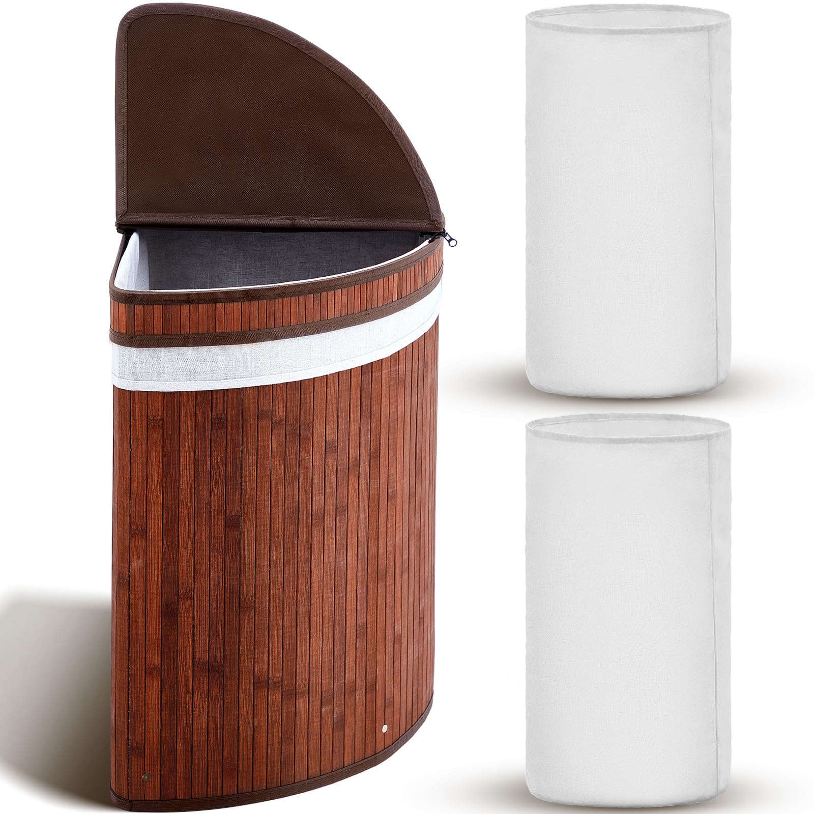 Gueevin Corner Laundry Hamper with Lid and 2 Removable Cloth Liners ...