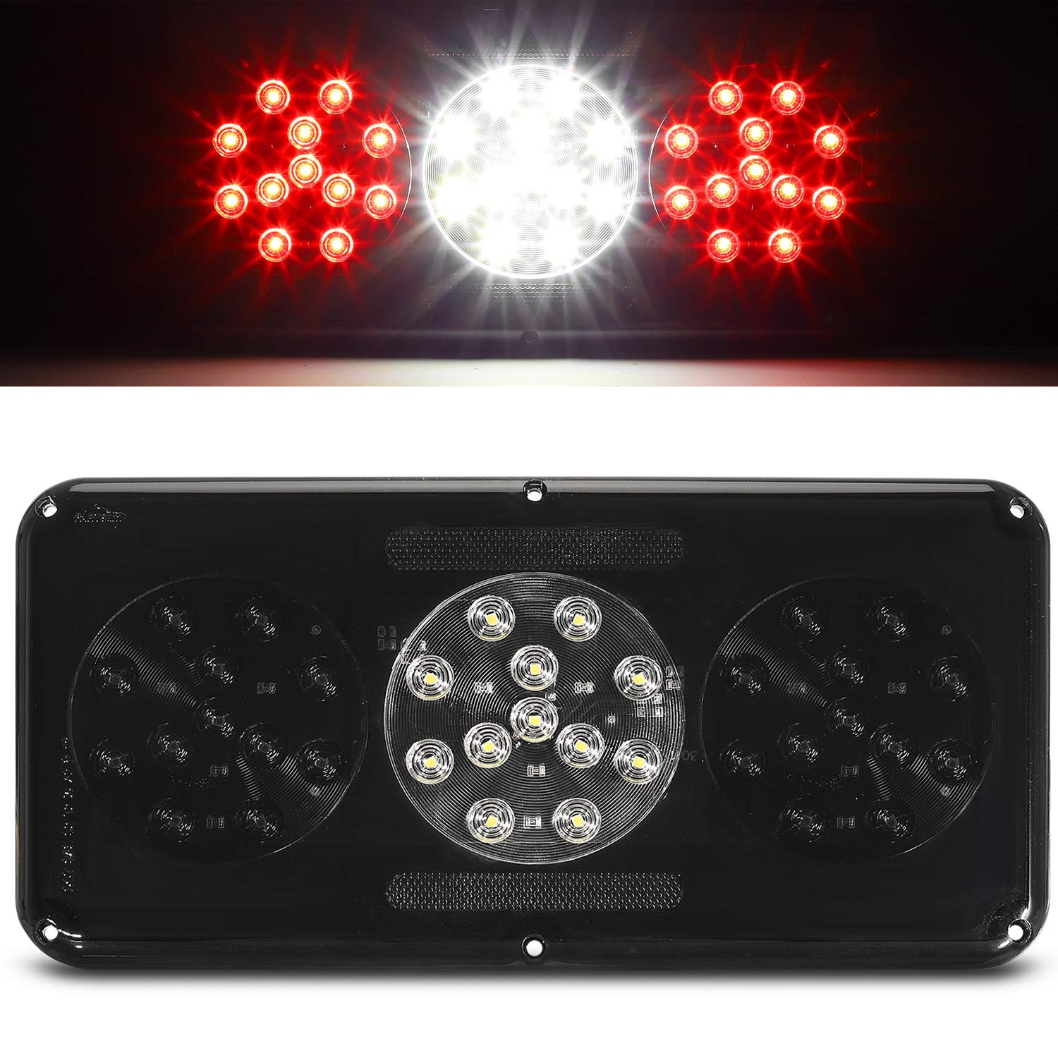 Partsam 1Pc Rectangular Smoked Red Triple LED Trailer Tail Light RV ...