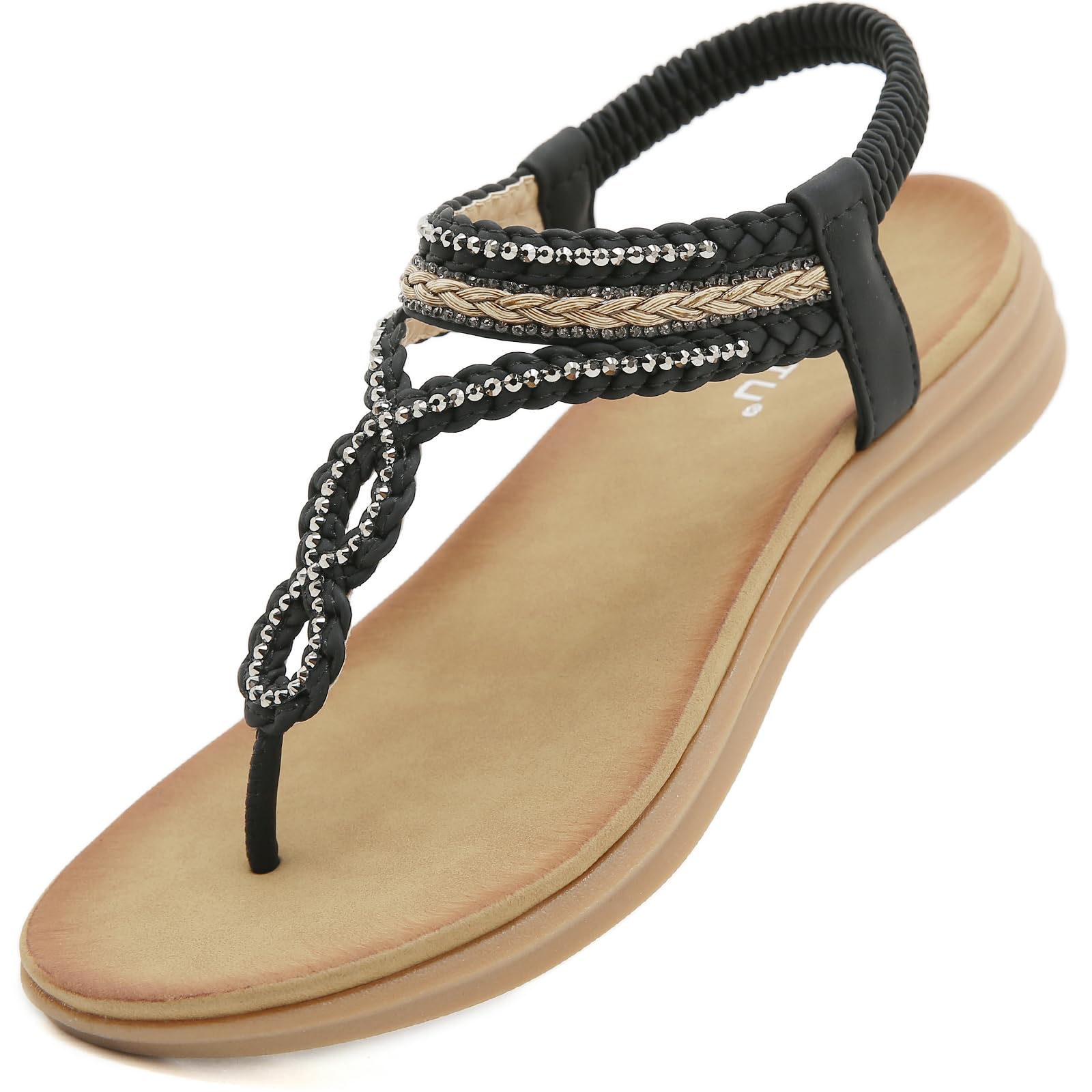 Ulicox Womens Sandals Comfortable Dressy with Elastic Ankle Strap Flat ...