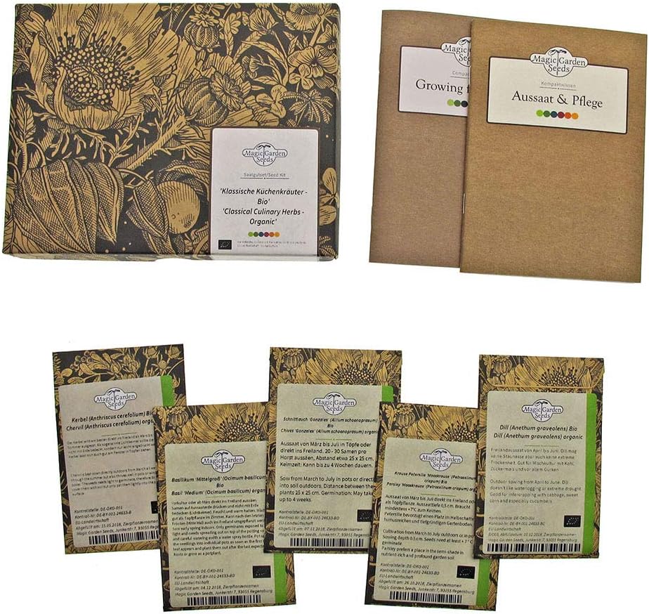 Classical Culinary Herbs (Organic) Seed kit Gift Box with 5 Essential ...