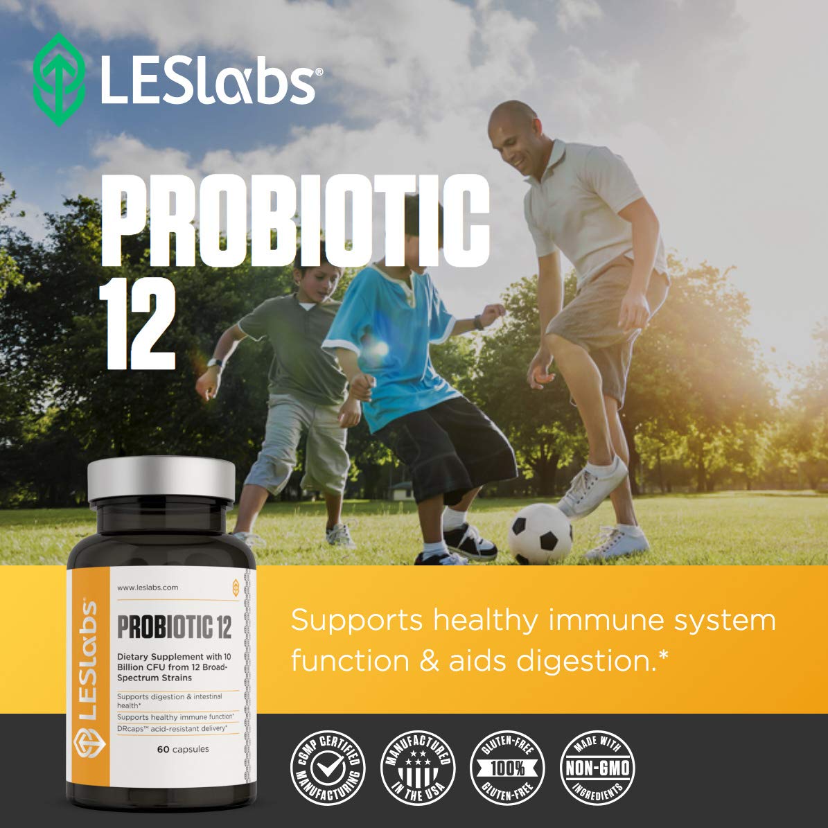 LES Labs Probiotic 12, Natural Supplement for Digestive & Immune Health ...