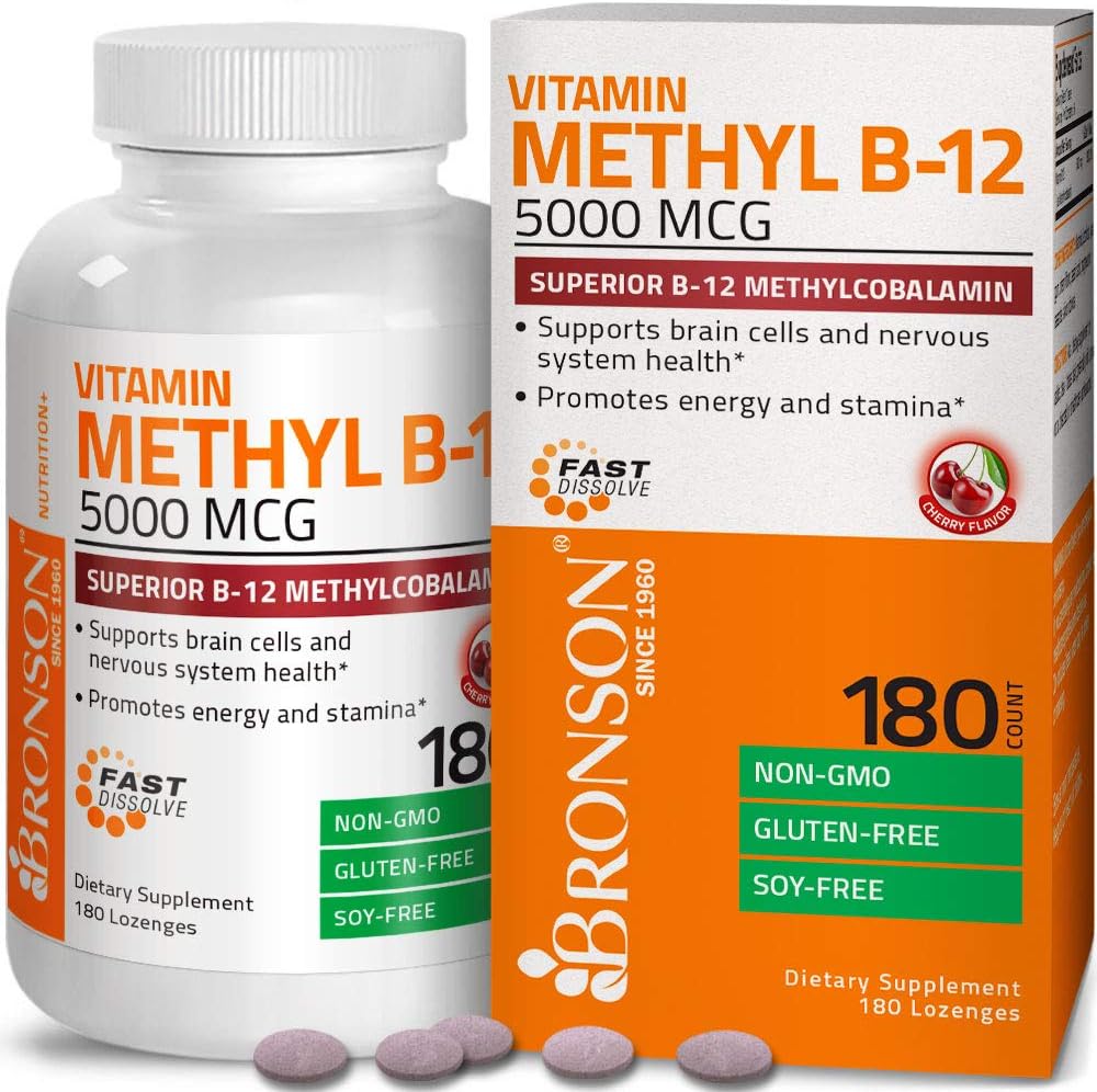 Amazon.com: Bronson Methyl B12 5000 mcg Vitamin B12 Methylcobalamin ...