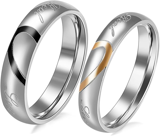 JewelryWe Bijoux Lot de 2 Bague Homme Femme Appariement Coeur Real Love ...