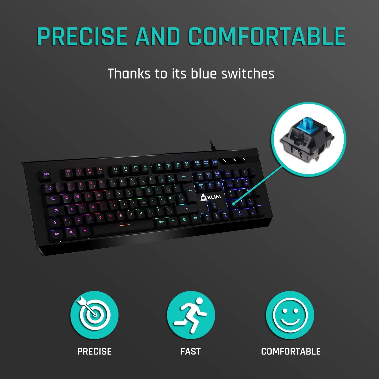 KLIM Domination – RGB Mechanical Keyboard UK Layout + PC and PS4 + Blue ...