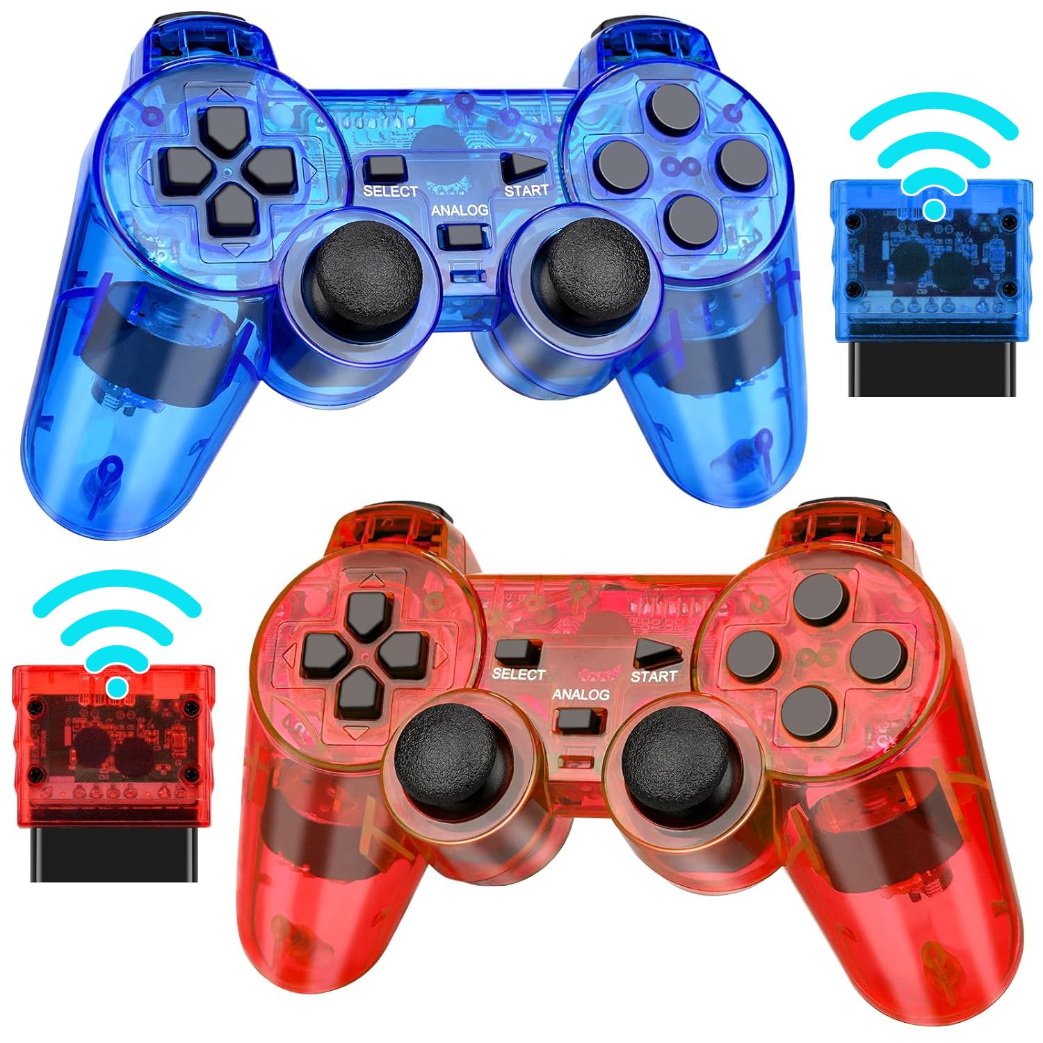 Doueuain Wireless Controller for PS2, 2 Pack 2.4G Dual Vibration ...