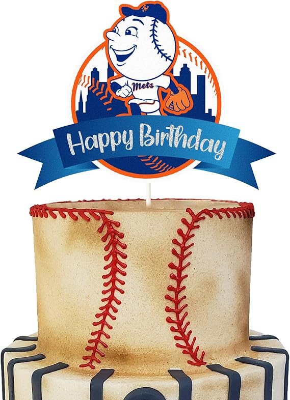 Glitter Baseball Happy Birthday Cake Topper, NY Mets Cake Decor ...