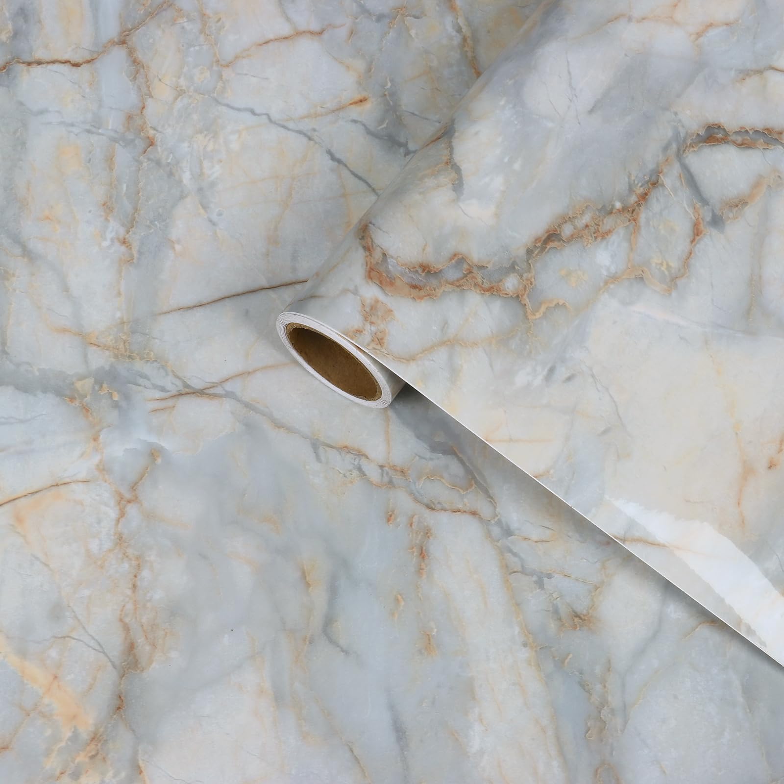 FANCYEASY Glossy Cyan Gold Marble Contact Paper Peel and Stick ...