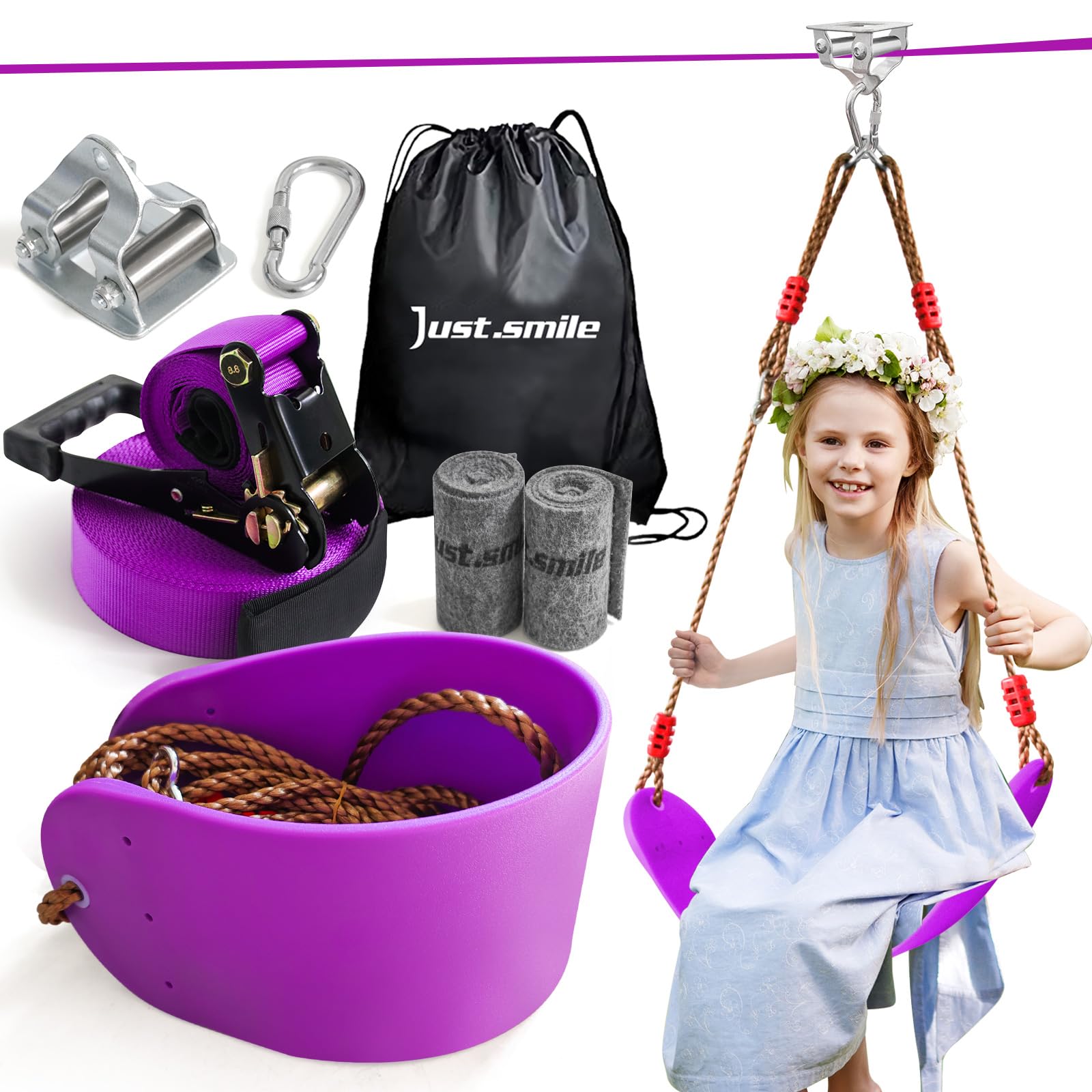 Zip ine Kit for Kids Outdoor,Stainless steellackline Pulley Slider with ...