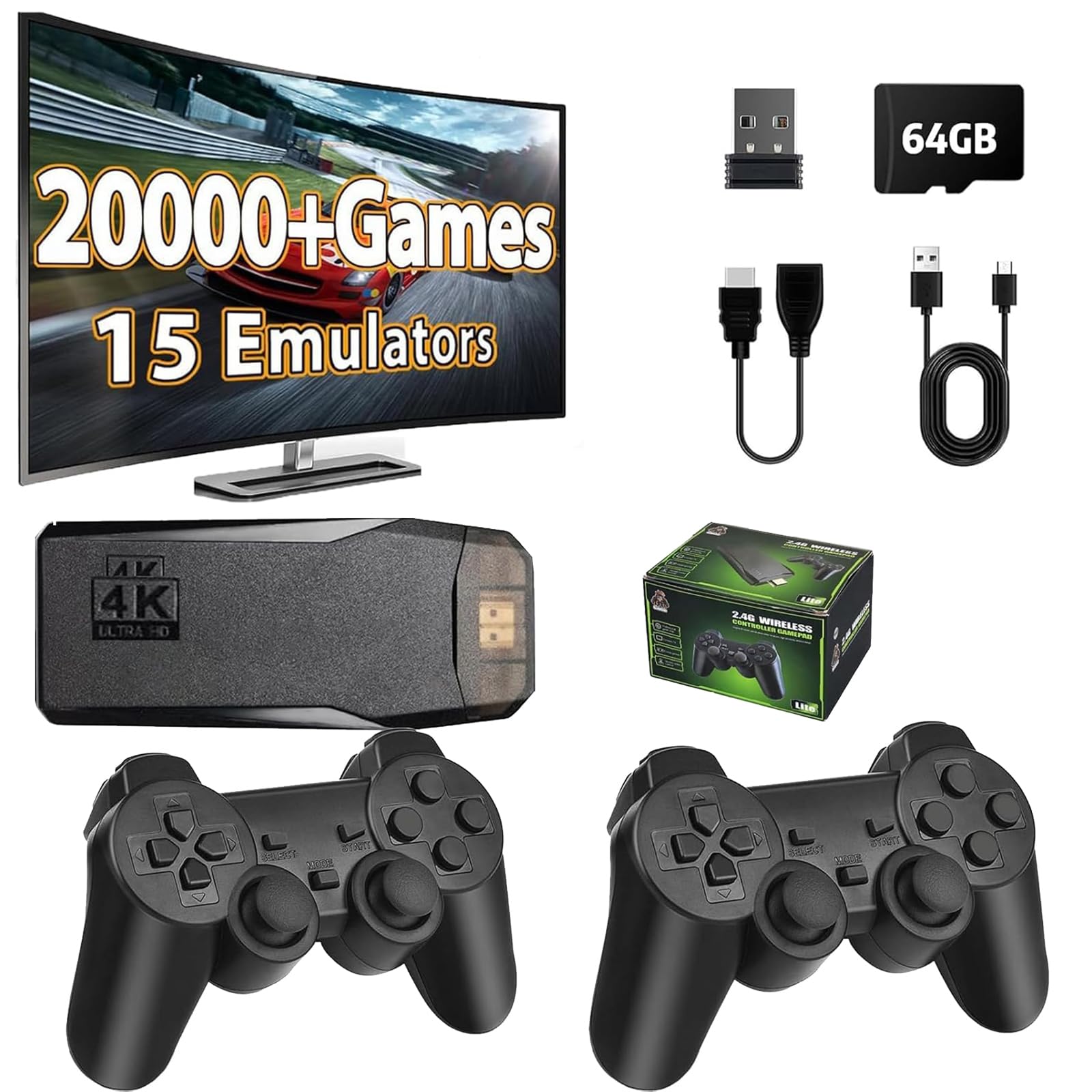 Retro Gaming Console Classic M8 64G Wireless Game Stick, 20000+ Games ...