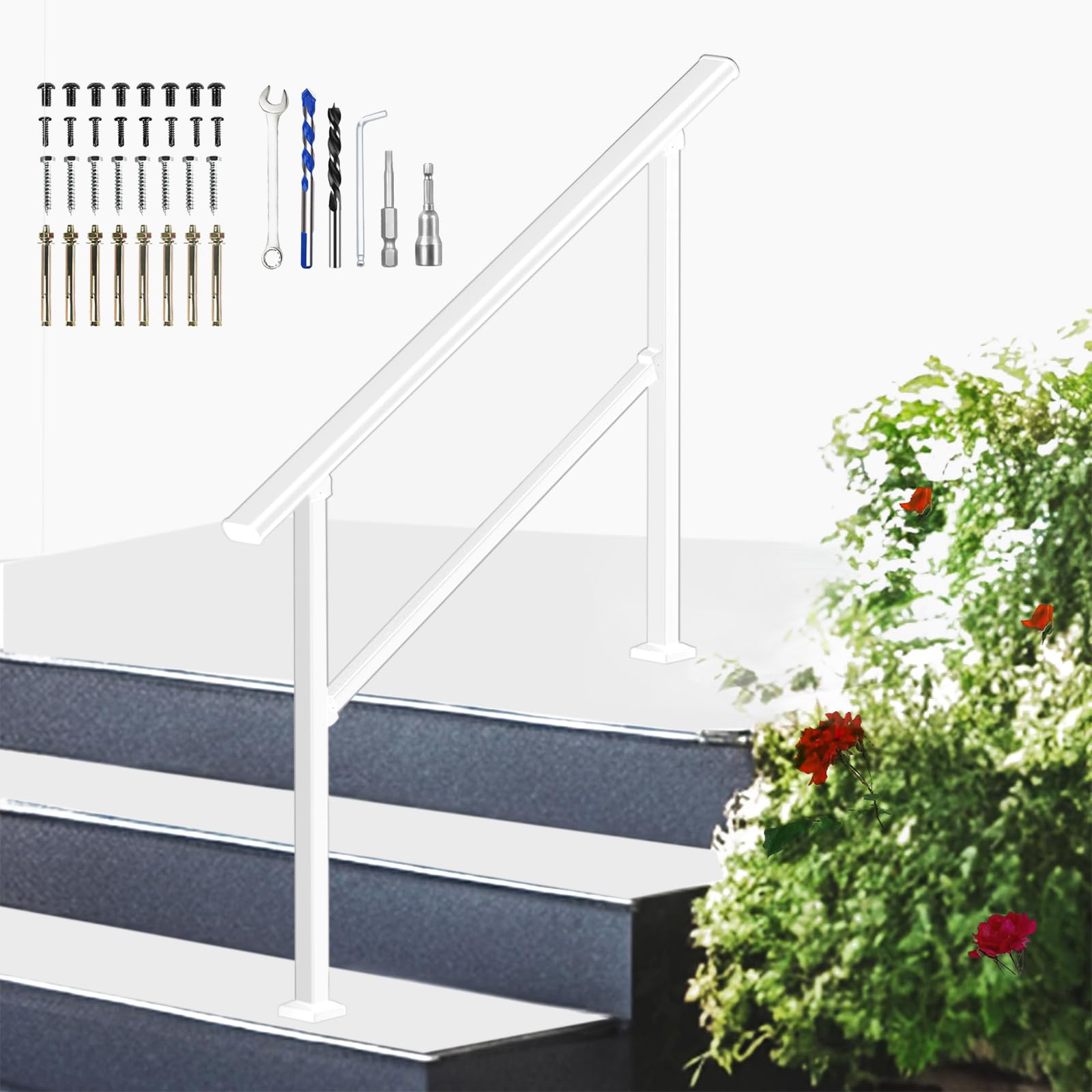 Handrails for Outdoor Steps,Outdoor Stair Railing Kit - 3 Step Handrail ...