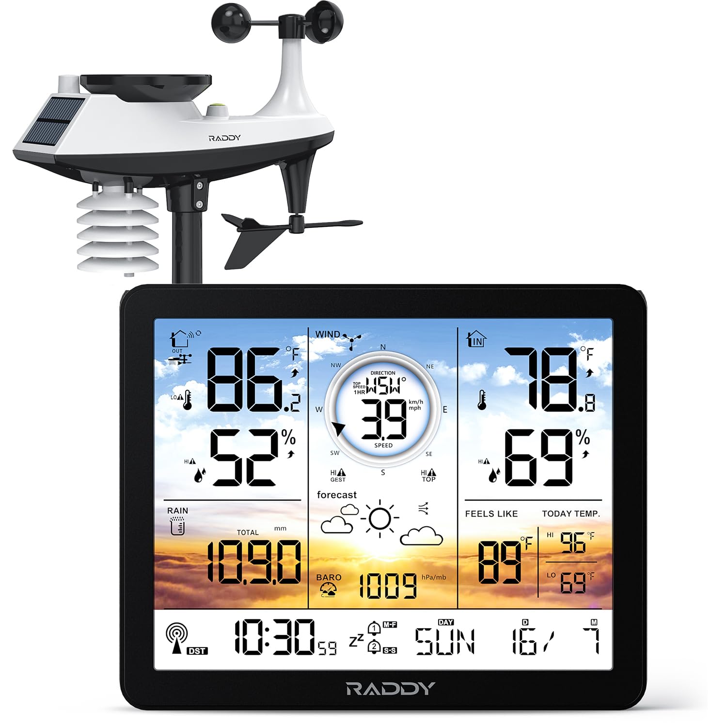 Raddy AG7 Weather Station Wireless Indoor Outdoor Thermometer, 7.4 ...