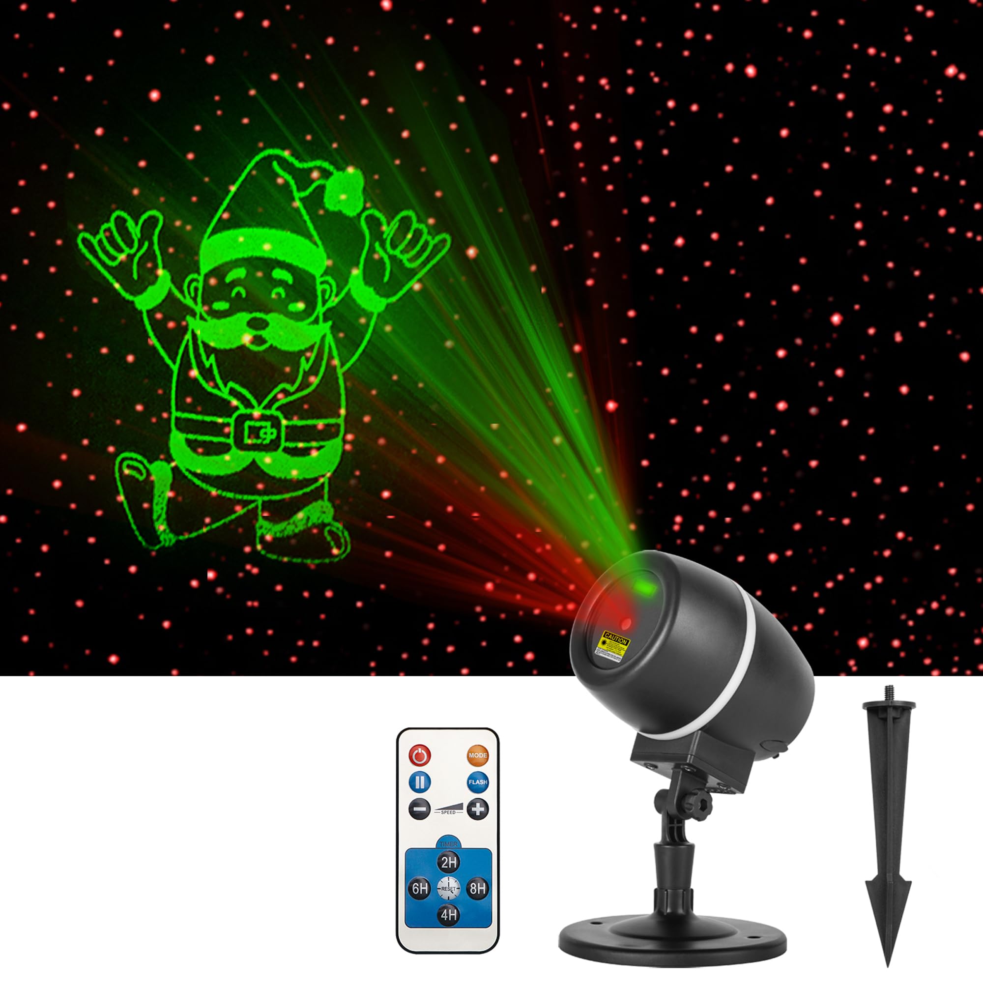 Christmas Laser Projector - Red and Green Dancing Santa Claus Outdoor Garden Light with Remote ...