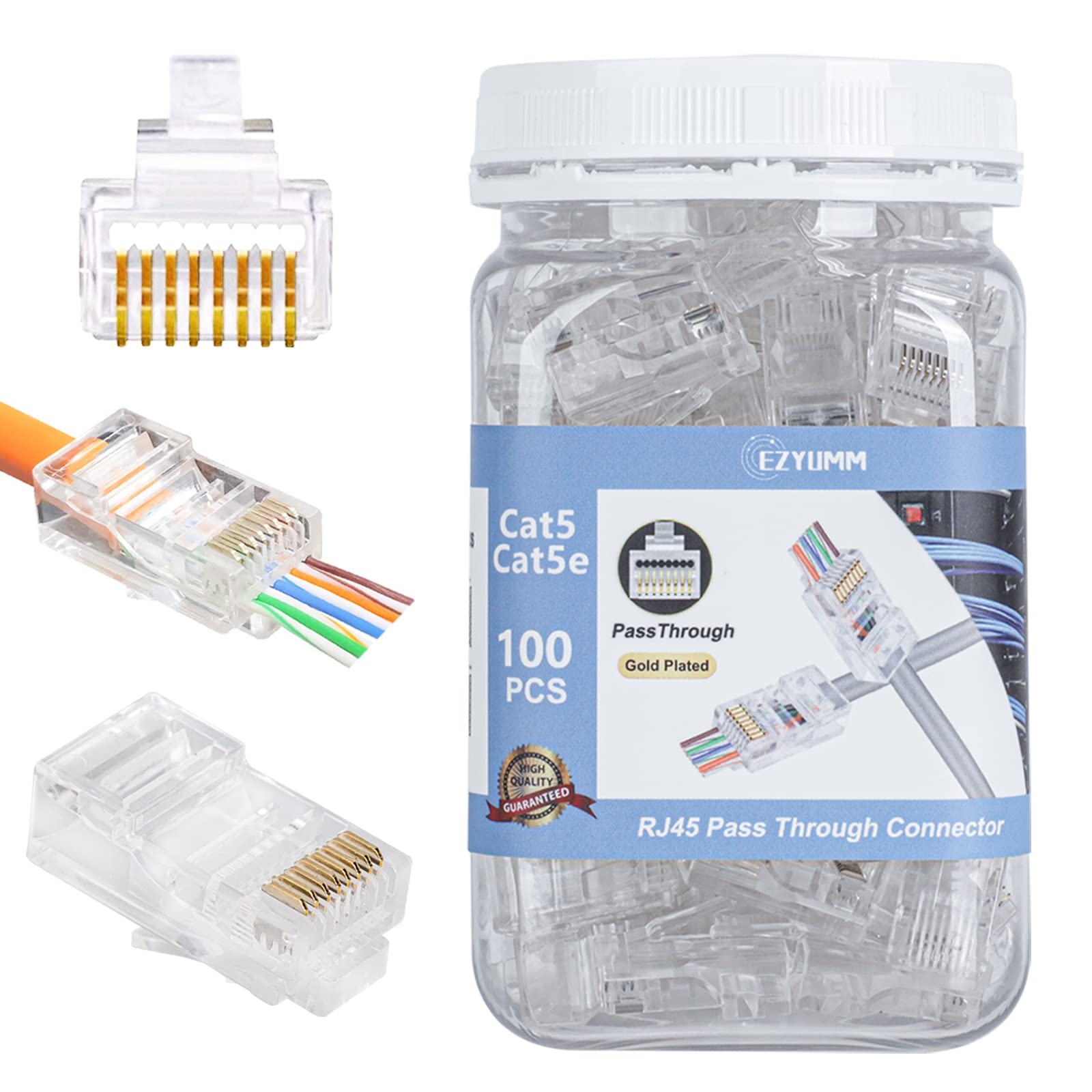 Mua EZYUMM 100 Pieces RJ45 Cat5 Cat5e Pass Through Connectors 8p8c Gold ...