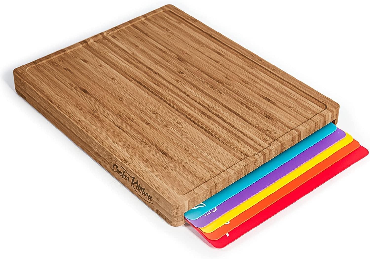 Bamboo Wood Cutting Board Set, Bamboo with 6 Color Coded Flexible ...
