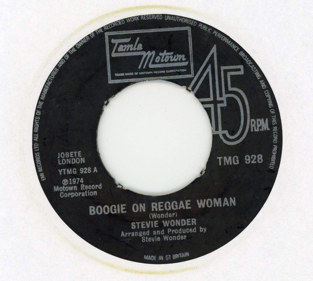 - Stevie Wonder Boogie On Reggae Woman 1975 UK 7" vinyl TMG928 - Amazon ...