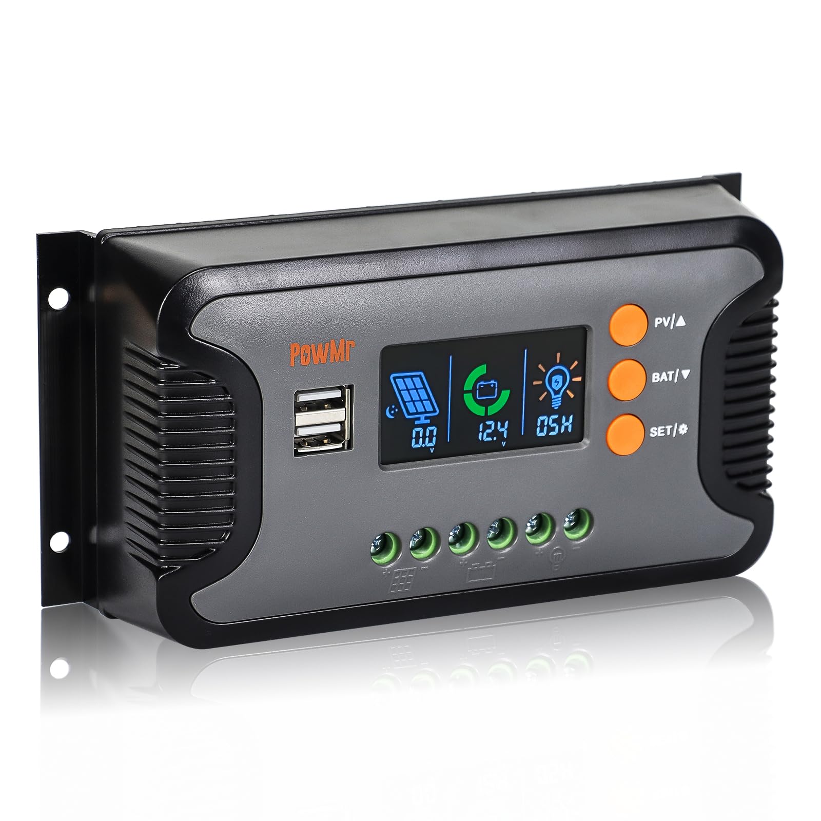 PowMr 30A PWM Solar Charge Controller, 12V 24V 36V 48V Auto, LCD Display and Dual USB Output ...