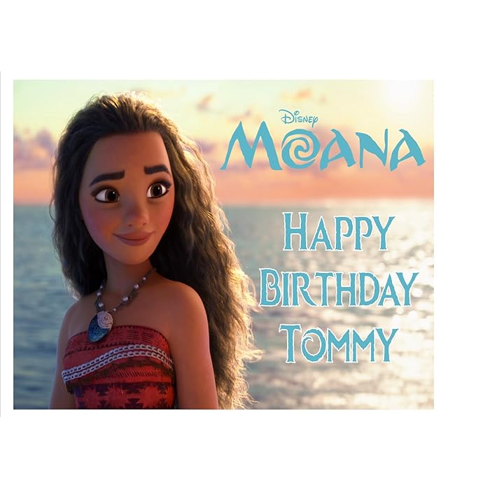 Buy Moana 10" X 8" Rectangular Personalised Birthday Cake Border Topper ...