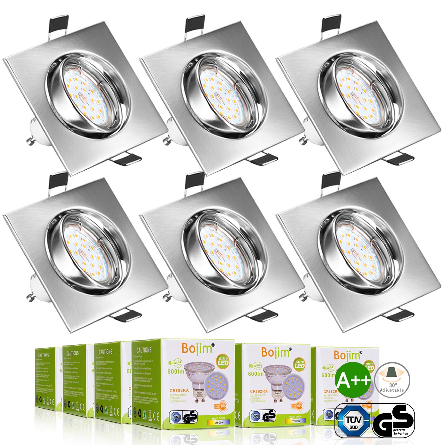 Bojim 6x Luci da incasso Quadrati GU10 Faretti LED ad Incasso Lampadine da Soffitto Cartongesso ...