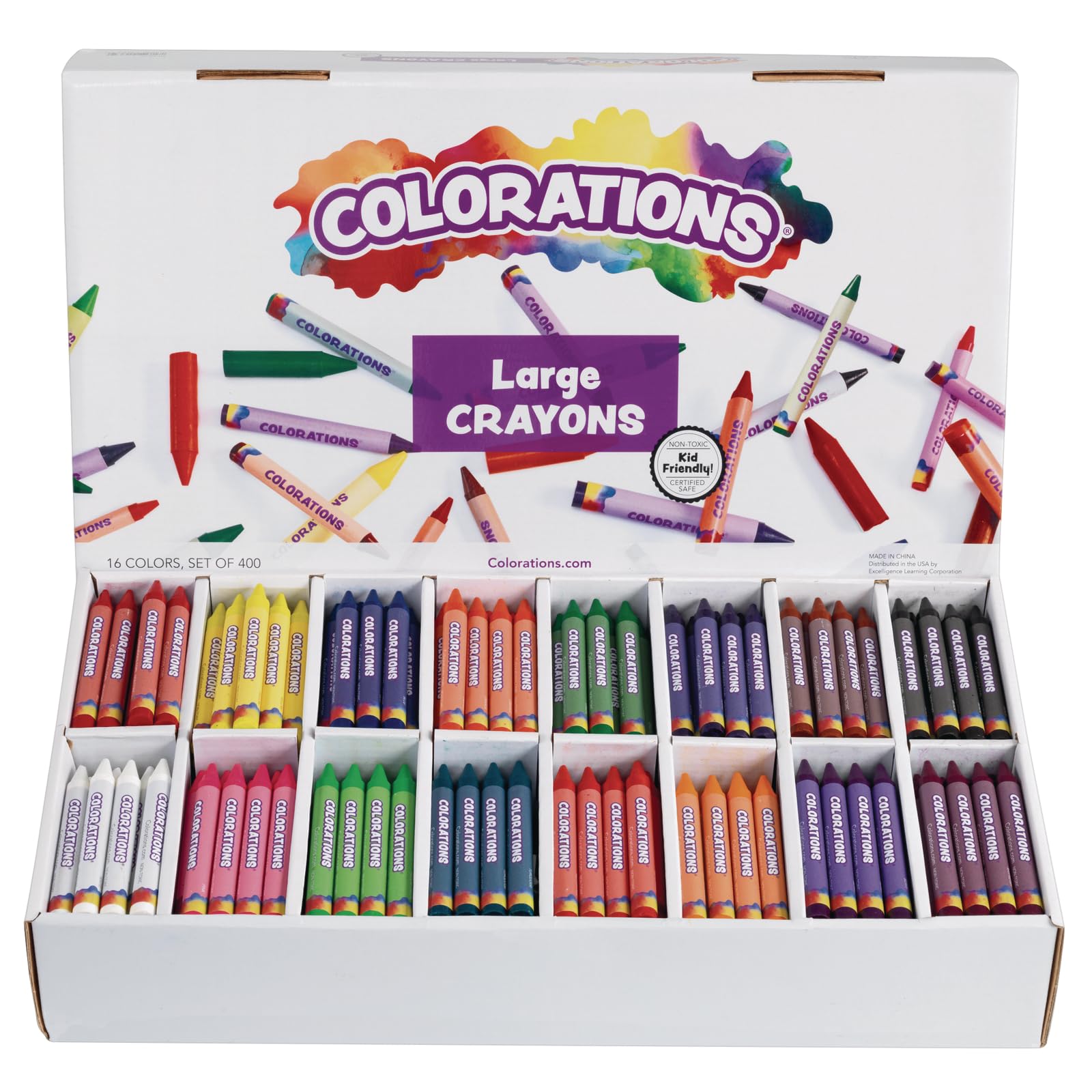 Colorations Large Crayon Classroom Pack, 400 Count, 16 Colors, Non ...